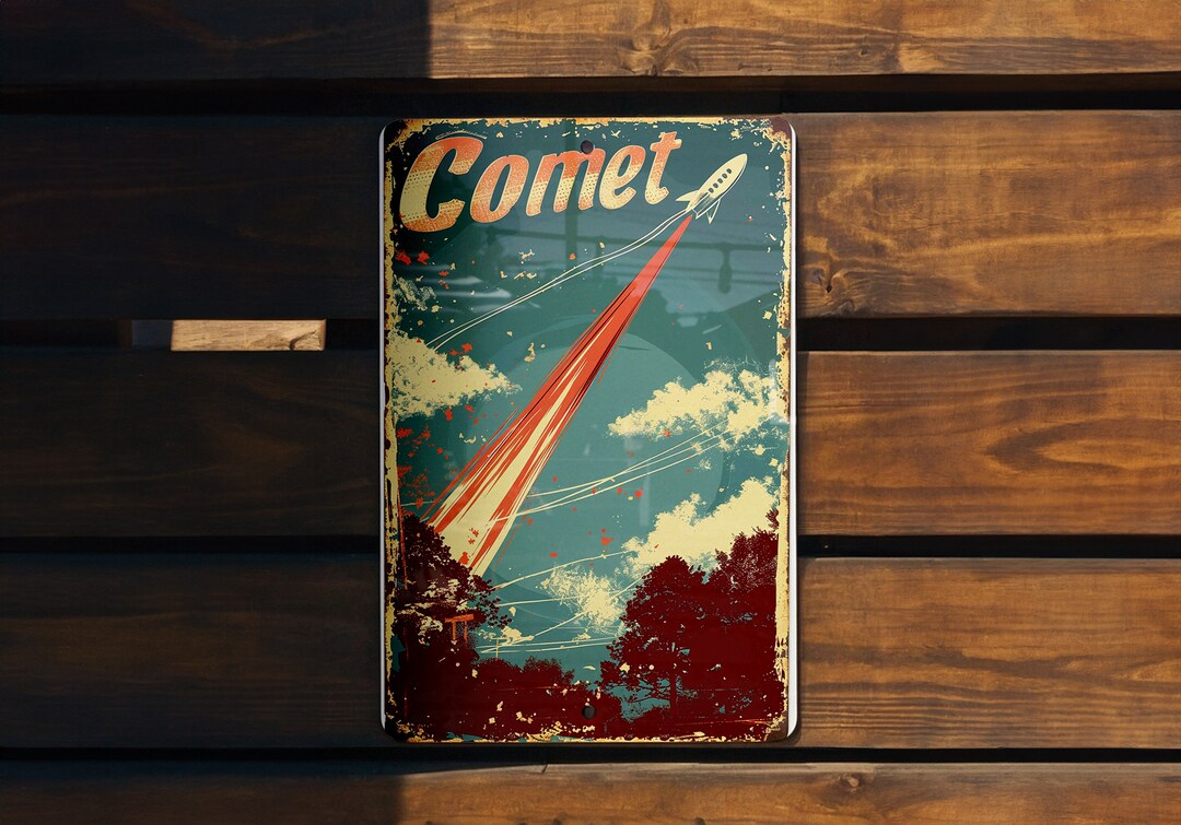 Retro Comet Metal Sign, Vintage Sky Art, Hand-drawn Elements, Comet ...