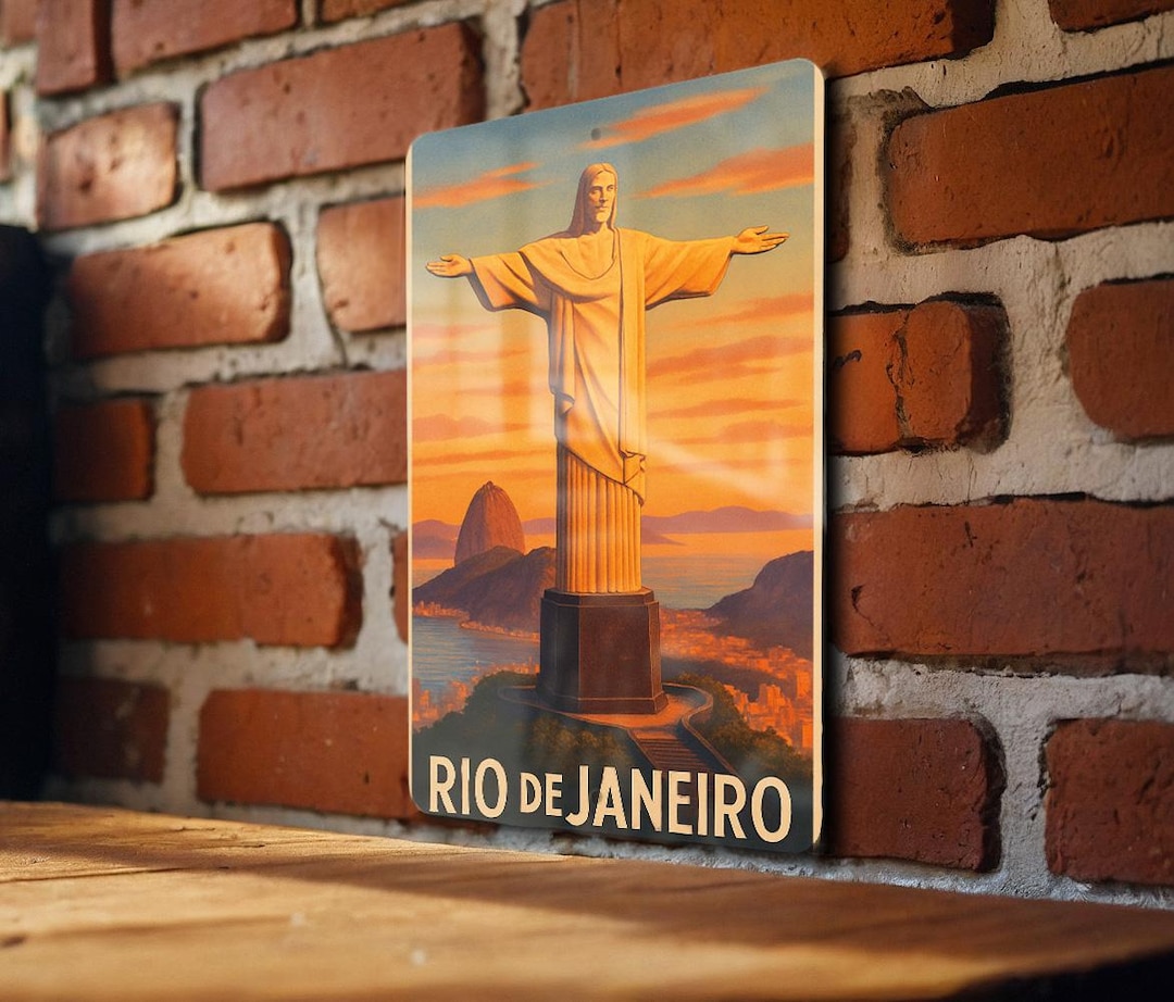 Christ the Redeemer Metal Sign – Vintage Rio De Janeiro Travel Poster ...