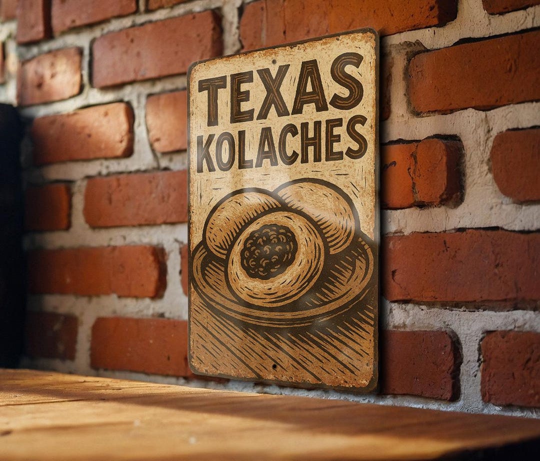 Vintage Texas Kolaches Metal Sign – Rustic Folk Art Woodcut Style ...
