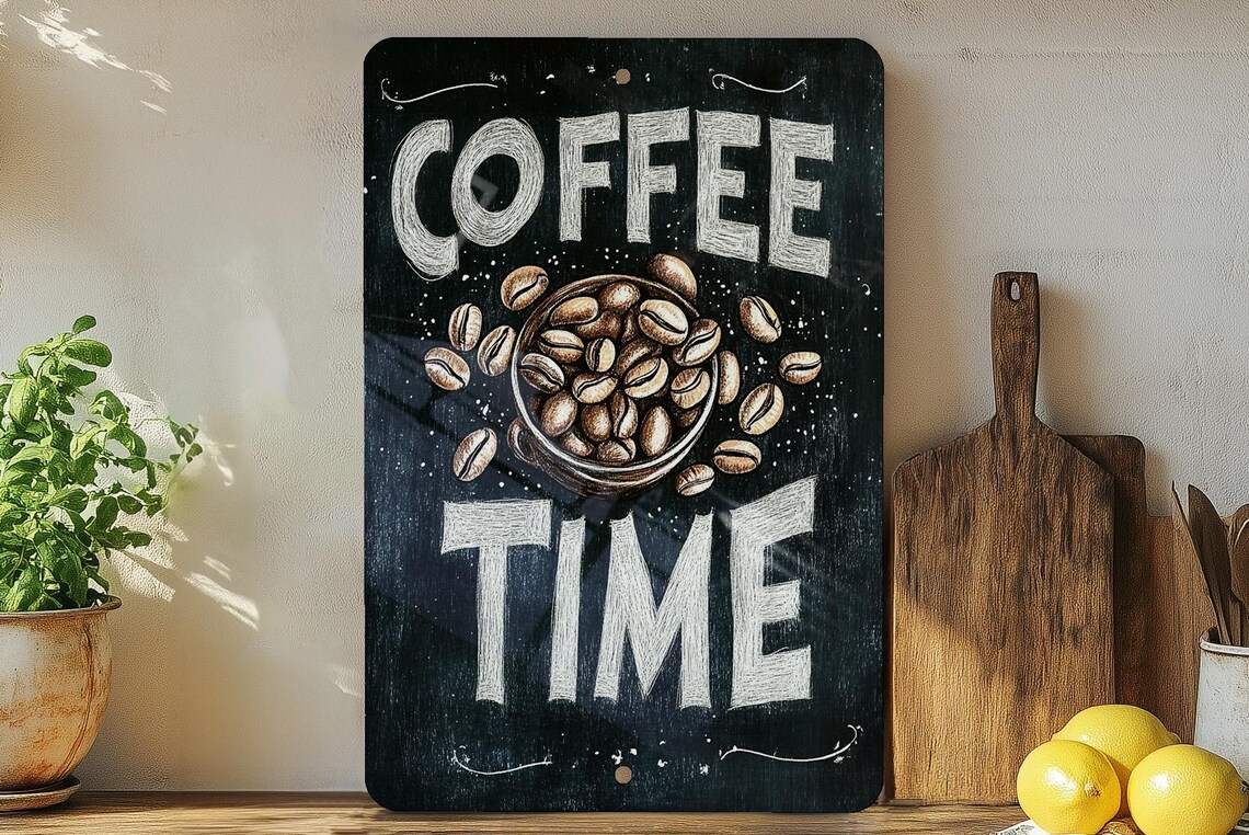 Coffee Time Metal Sign, Chalkboard Cafe Menu, Coffee Beans Decor ...
