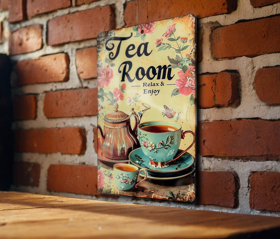 Vintage Tea Room Metal Sign - Teapots and Teacups, Relax & Enjoy, Gift ...
