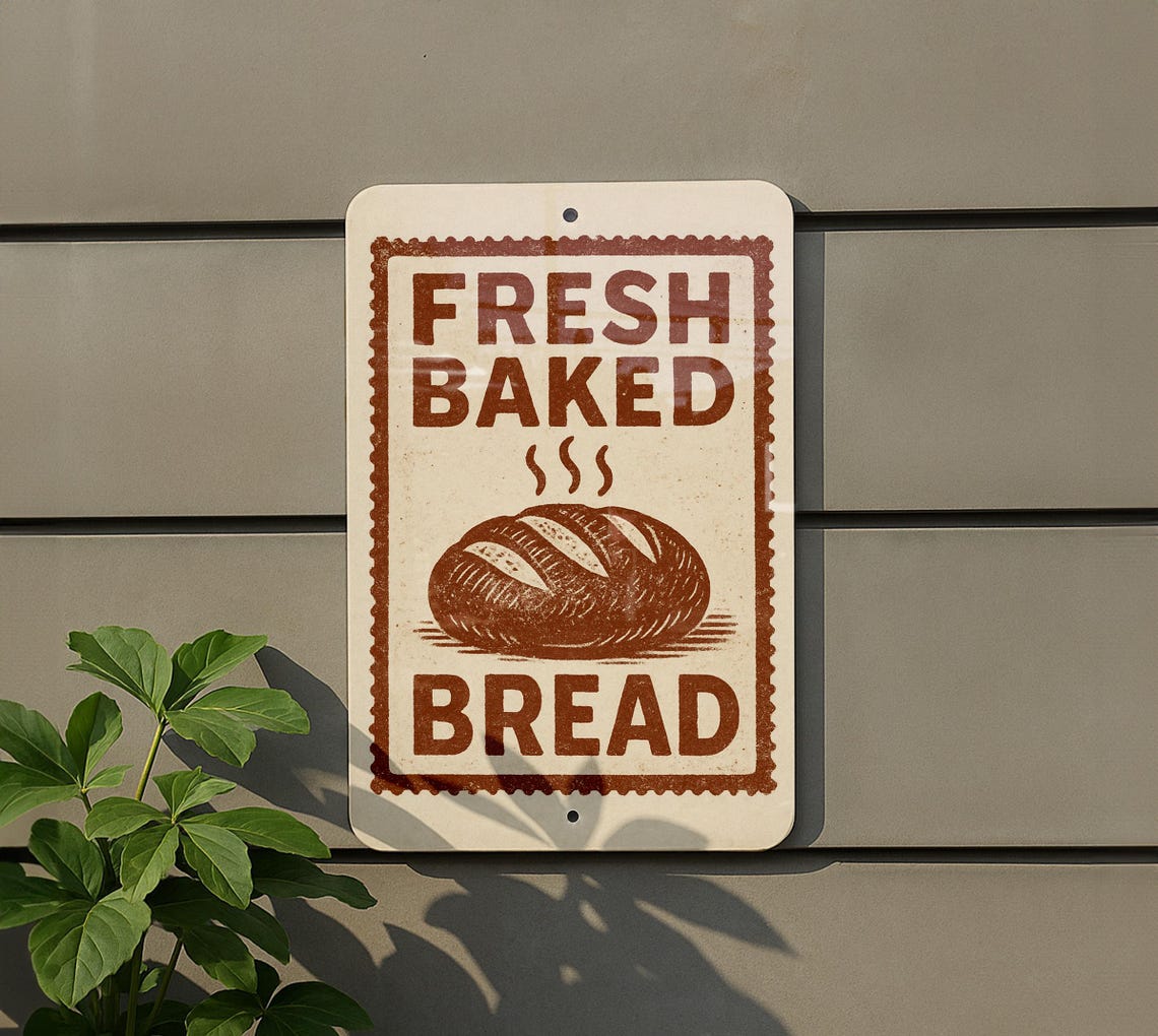 Fresh Baked Bread Metal Sign – Rustic Kitchen Wall Decor, Vintage ...