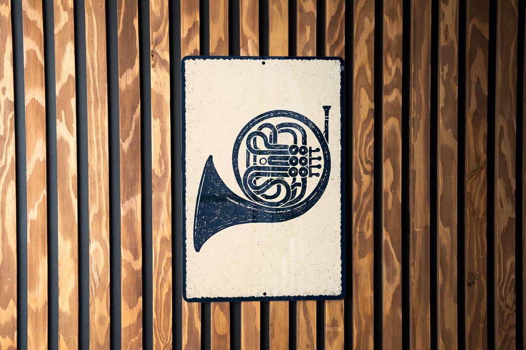 French Horn Metal Sign – Vintage Stamp Style Wall Art Decor for ...