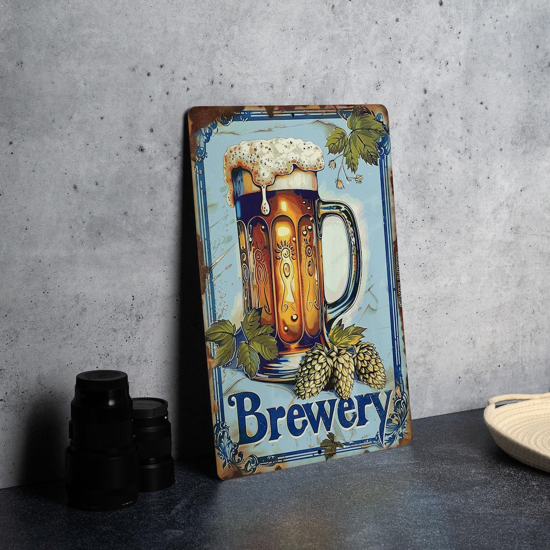 Metal Sign Brewery Vintage Style, Old-fashioned Beer Stein, Cool Blue ...