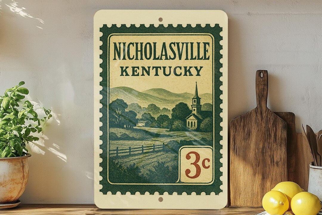 Nicholasville Kentucky Metal Sign Featuring Retro Postage Stamp Design ...
