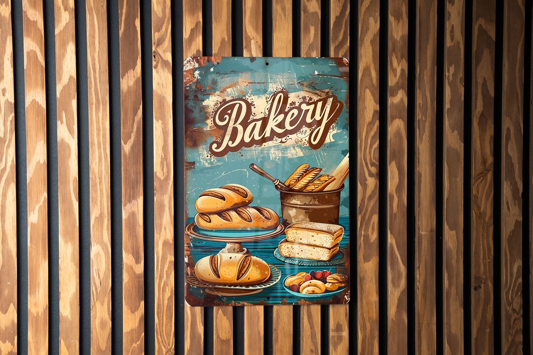 Vintage Bakery Sign, Retro Kitchen Decor, Bright Vintage Colors, Bread ...