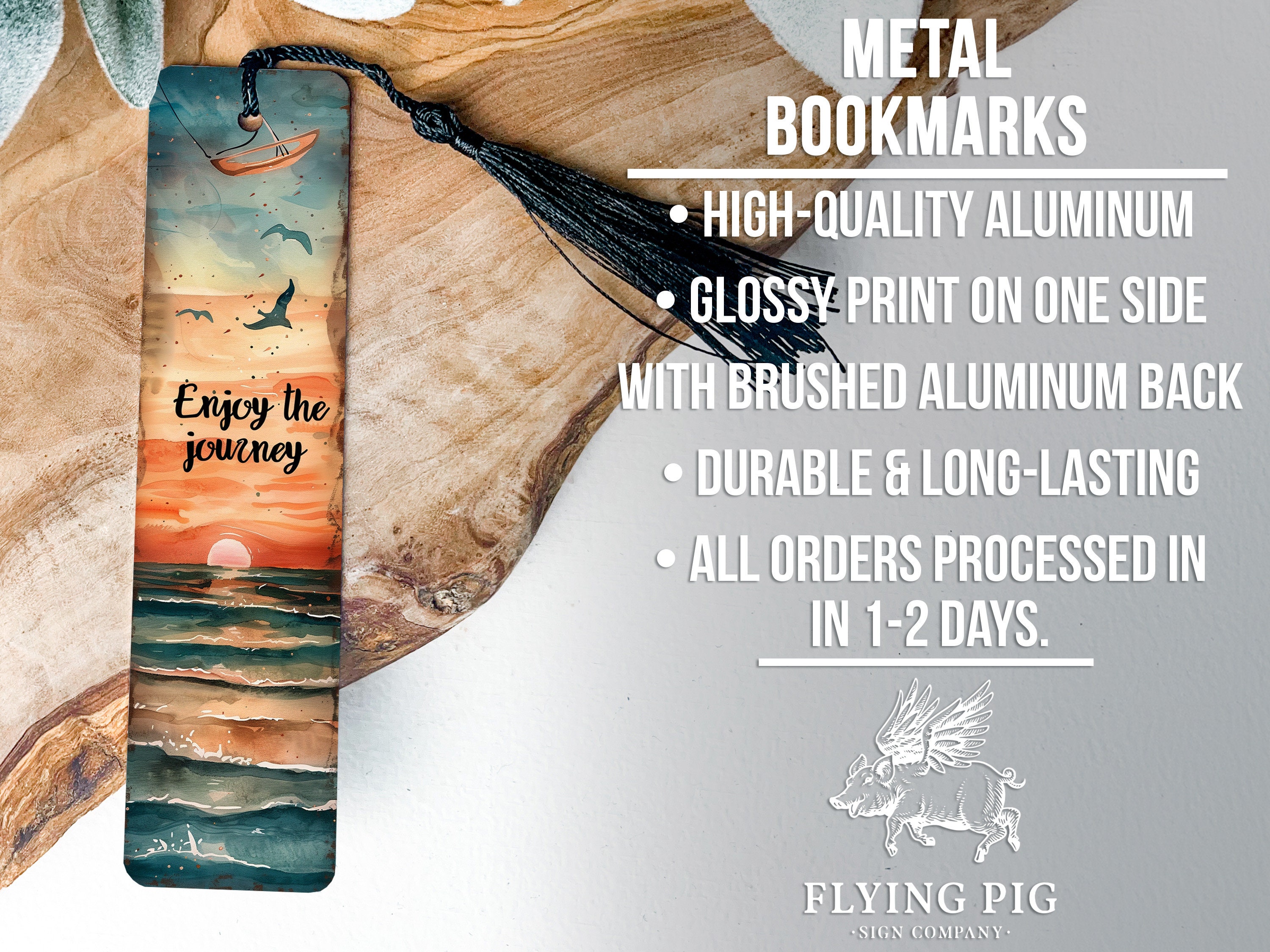 Metal Bookmark, Beach Sunset Design, Enjoy the Journey Text, Reading ...