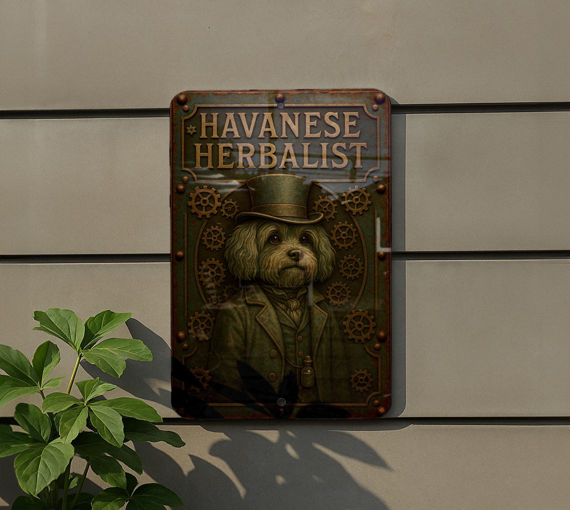 Steampunk Havanese Herbalist Metal Sign – Aged Copper Verdigris Tin Art ...