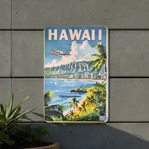 Retro Cartoon Hawaii Visit Metal Sign: Vintage Decor, Hawaiian Travel ...