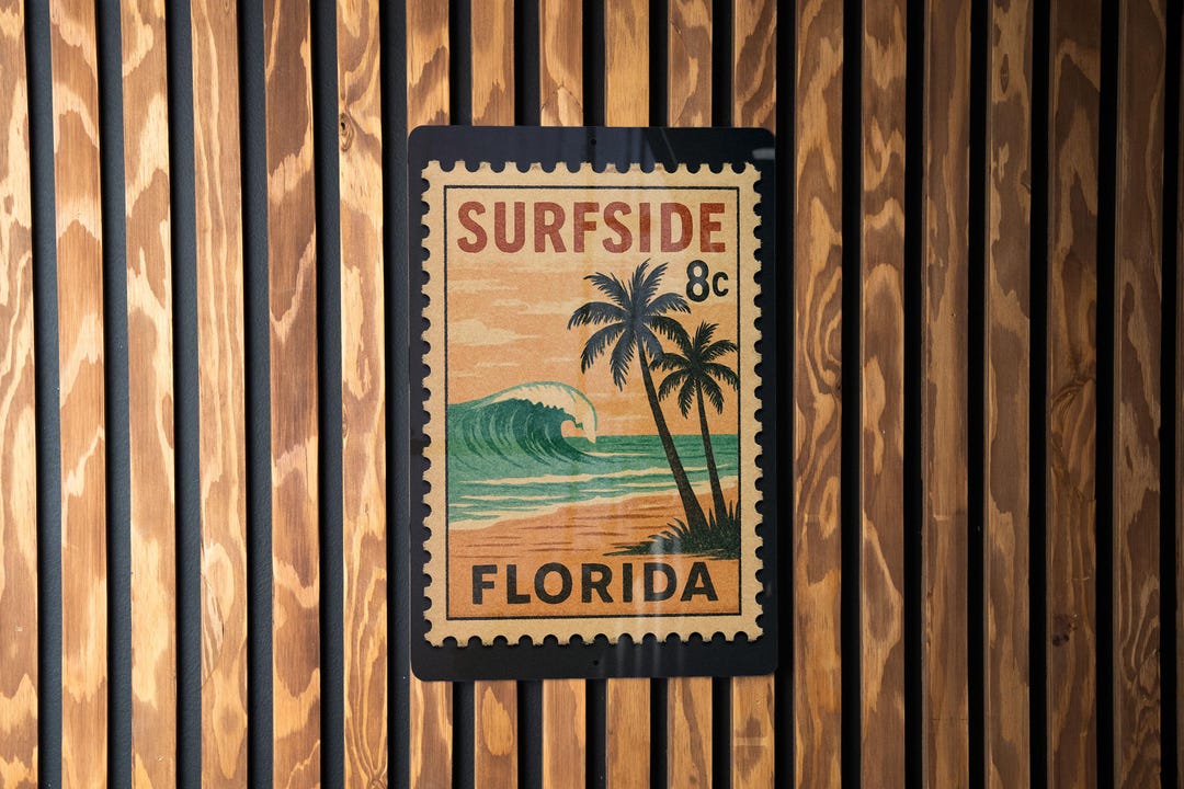Surfside Florida Metal Sign – Retro Postage Stamp Design Featuring ...