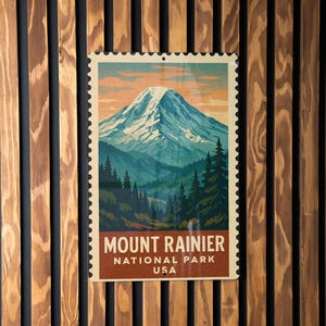 Mount Rainier National Park Metal Sign – Vintage Stamp Style Wall Art ...
