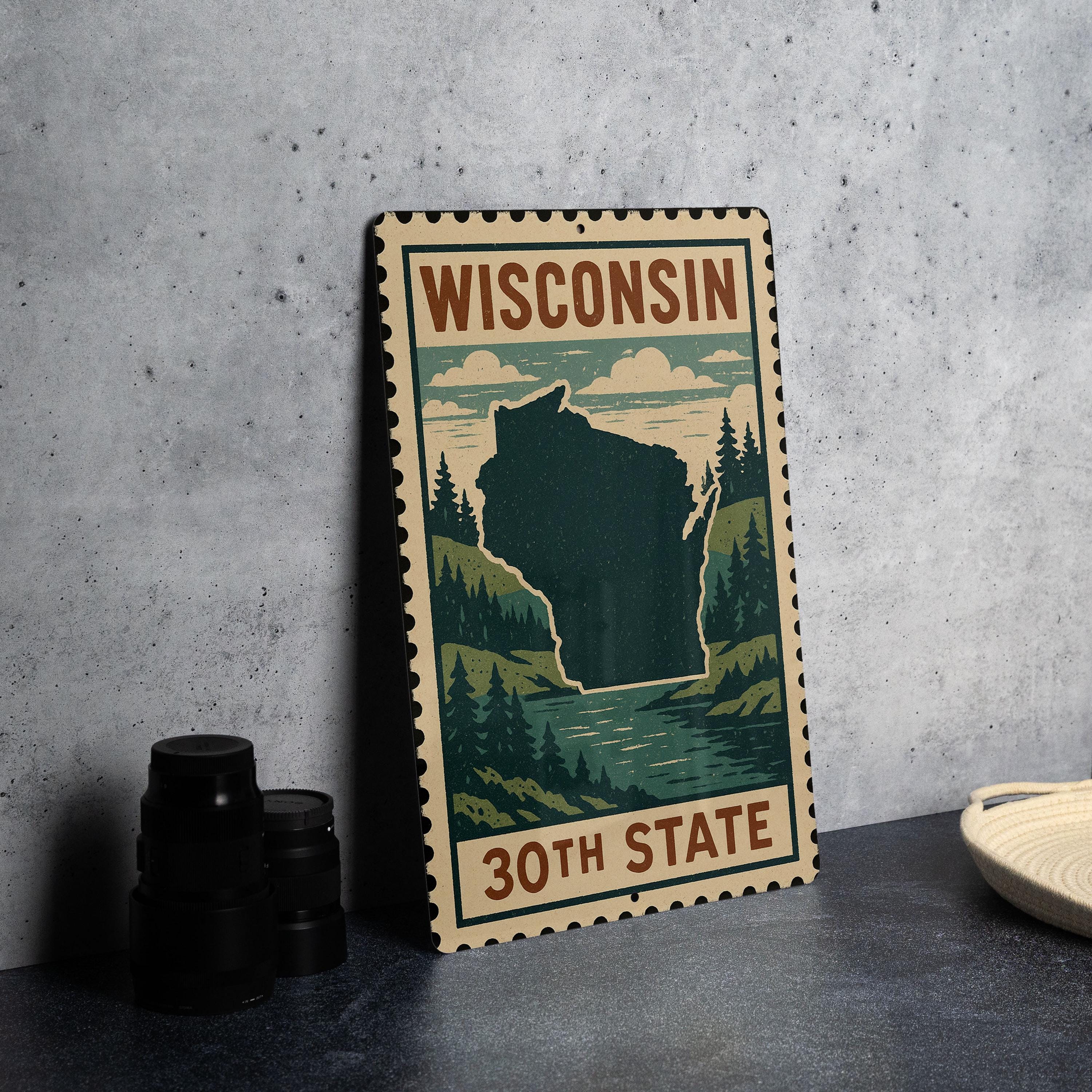 Wisconsin Metal Sign Stamp Style Art – Vintage State Decor, Rustic Wall ...