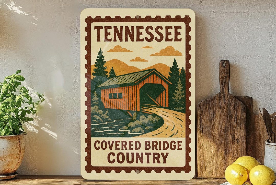 Tennessee Covered Bridge Metal Sign – Rustic Vintage Wall Art, Country ...