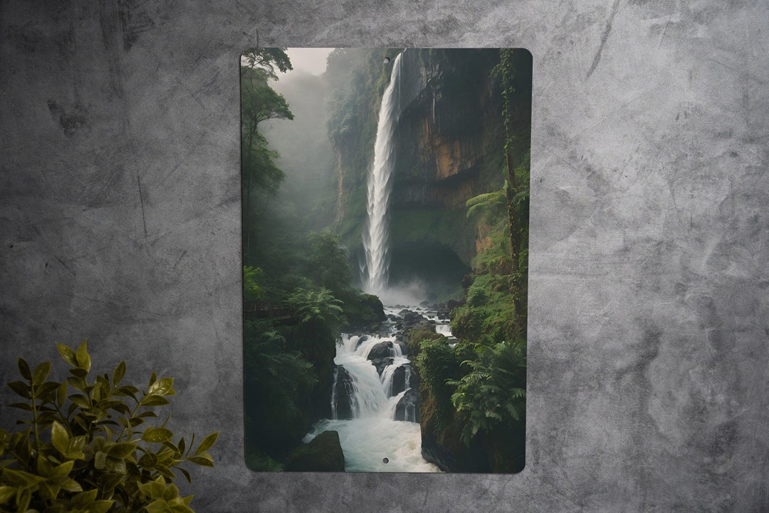 Realistic Waterfall Wall Art Metal Sign Nature's Majesty, Serene ...