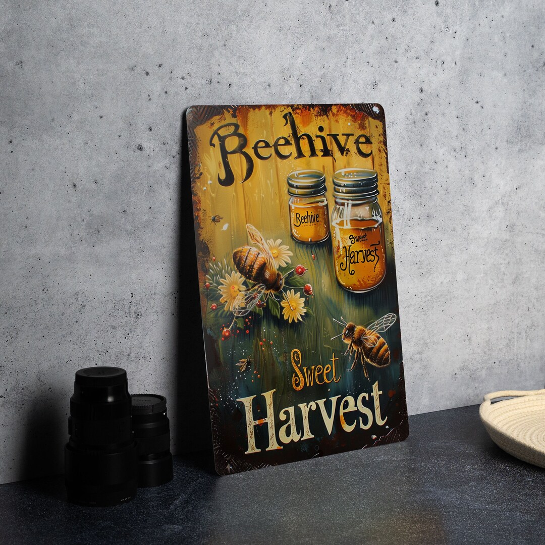 Beehive Metal Sign, Sweet Harvest, Vintage Style, Beehive Decor, Honey ...
