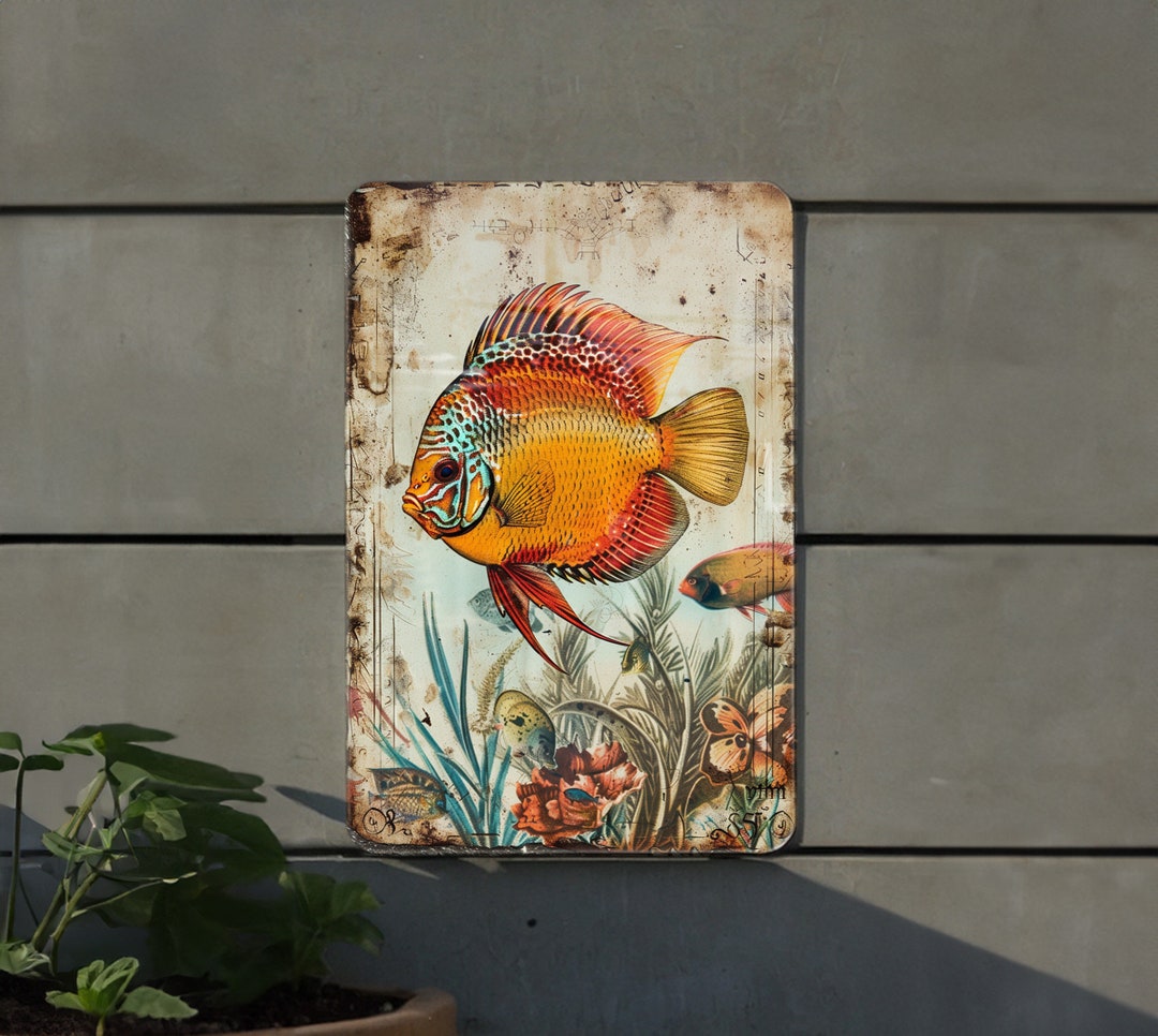 Vintage Discus Fish Metal Sign, Retro Aquarium Decor, Fish Lover Gift ...