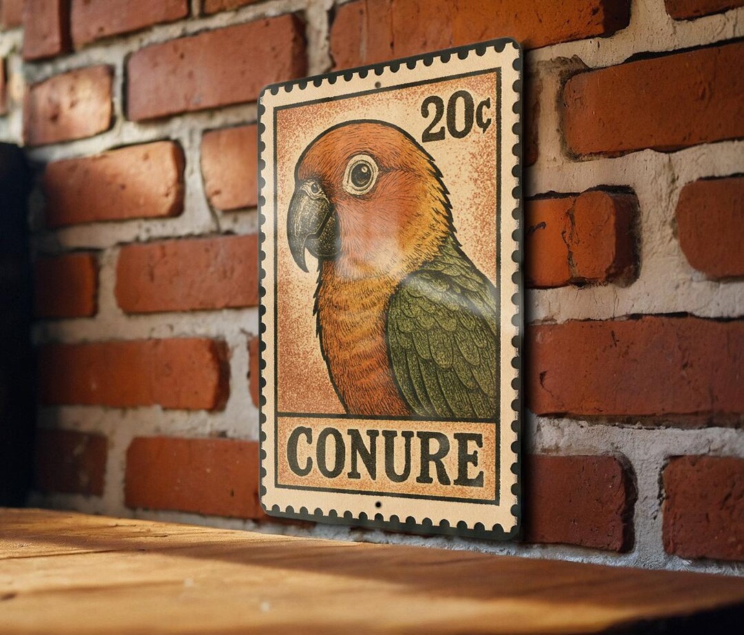 Conure Parrot Metal Sign – Vintage Stamp Style Bird Wall Art for Home ...