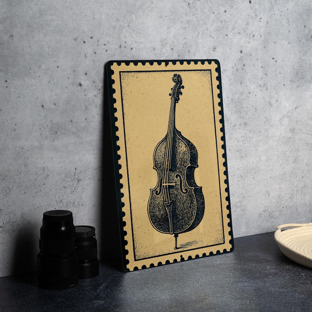 Double Bass Metal Wall Art Sign – Vintage Musician Decor, Rustic Stamp ...