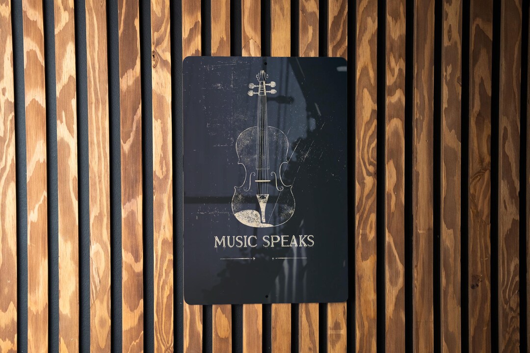 Music Speaks Metal Sign, Violin Silhouette Decor, Minimalist Wall Art ...