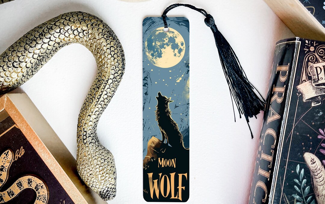 Mystical Wolf Bookmark, Moon Wolf Design, Metal Bookmark, Howling Wolf ...