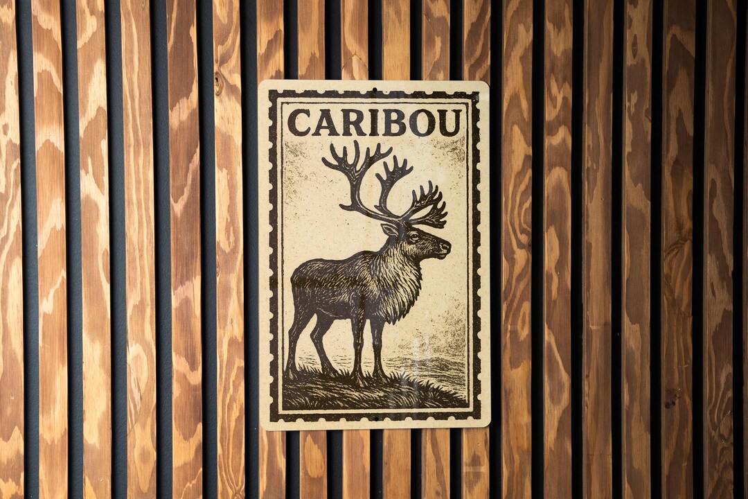 Caribou Stamp Style Metal Sign – Rustic Cabin Wall Art, Wildlife Lodge ...