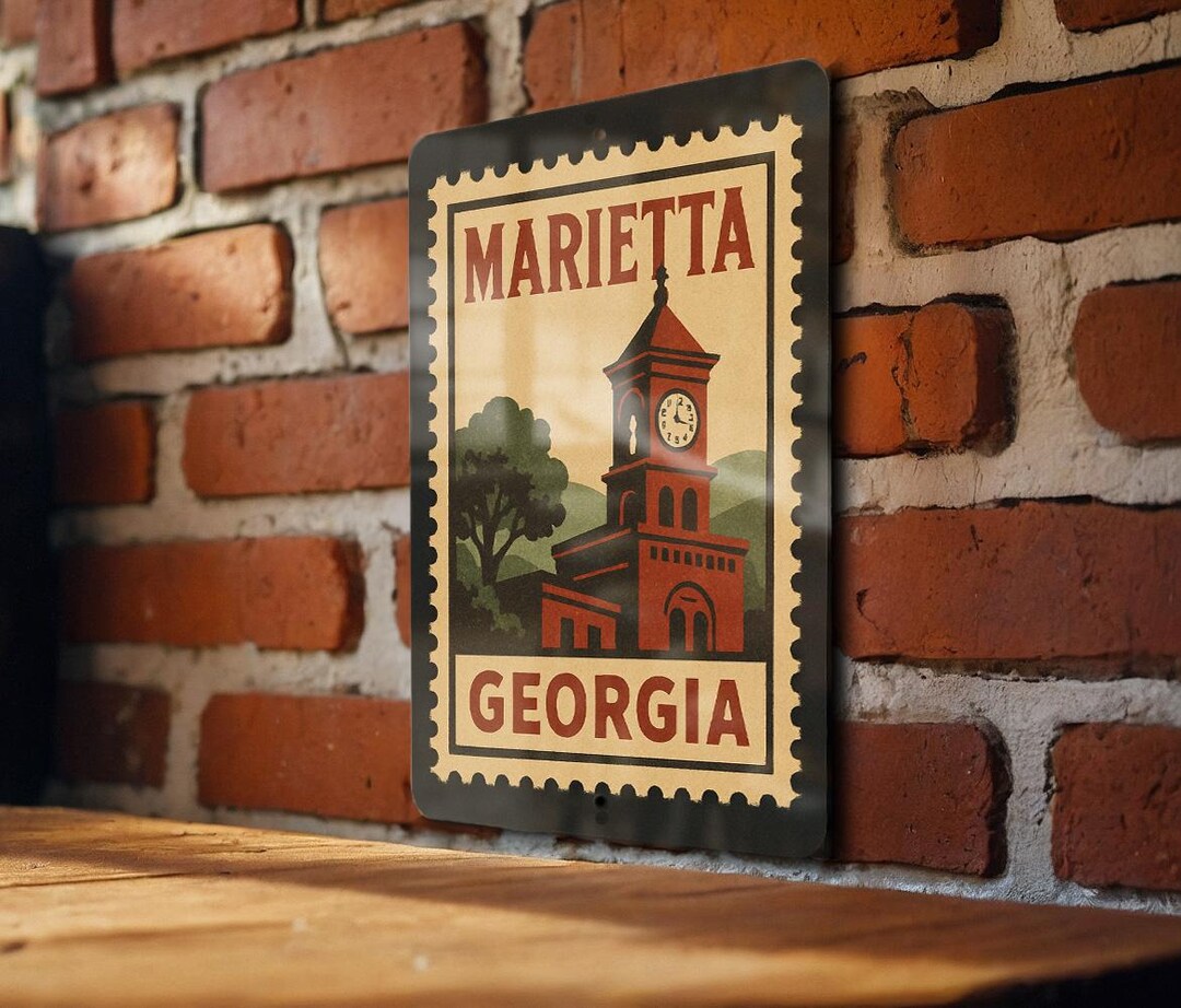Marietta Georgia Metal Sign – Retro Postage Stamp Featuring Historic ...