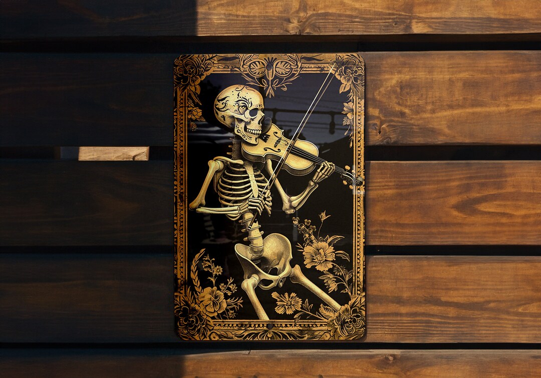 Dance of the Dead Metal Sign, Classic Skeleton Fiddle, Nostalgic Sepia ...