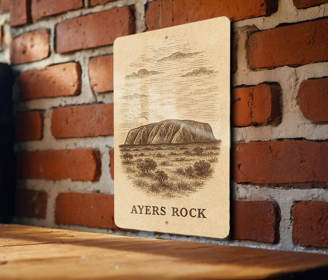 Vintage Uluru Sepia Ink Sketch Metal Sign – Ayers Rock Sunset Wall Art ...