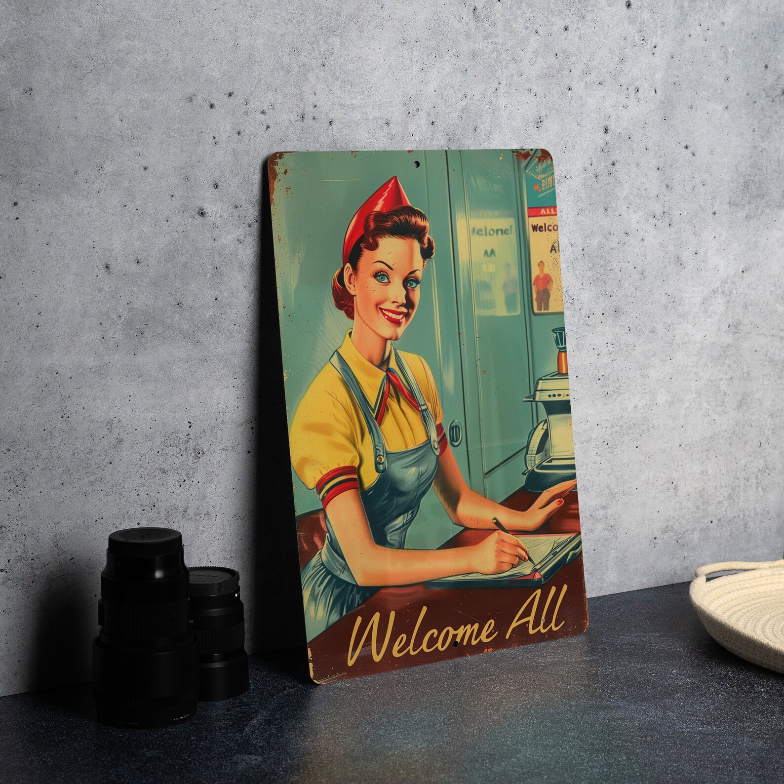 Receptionist Welcome Sign, Vintage Style, Aluminum Metal, All ...