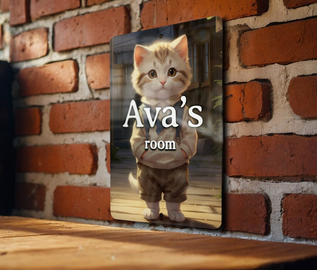 Adorable Cat Bedroom Sign - Metal Poster for Pet Lovers, Customizable ...