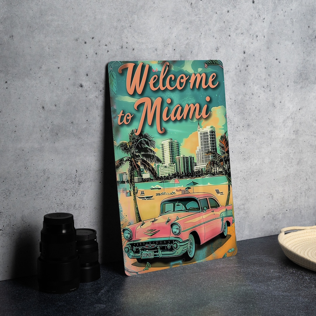 Miami Beach Vintage Sign, Retro Art Deco, Warm Vintage Colors, Hand ...