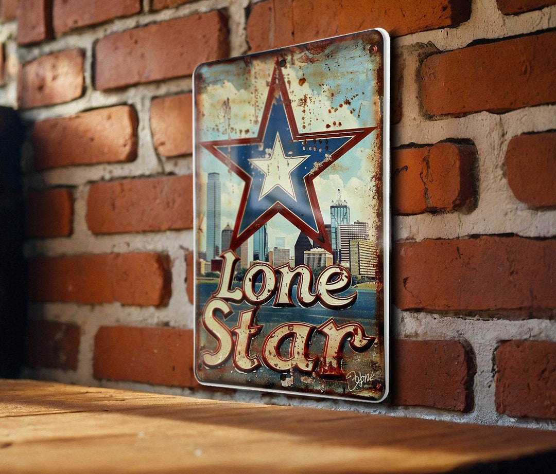 Dallas Lone Star Sign, Texas Pride Decor, Vintage Metal Sign, Unique ...