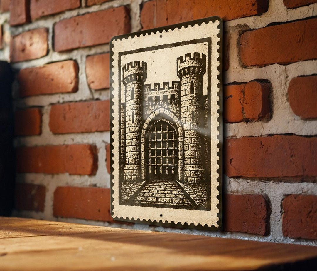 Castle Gate Portcullis Metal Sign – Medieval Stamp Style Wall Art ...