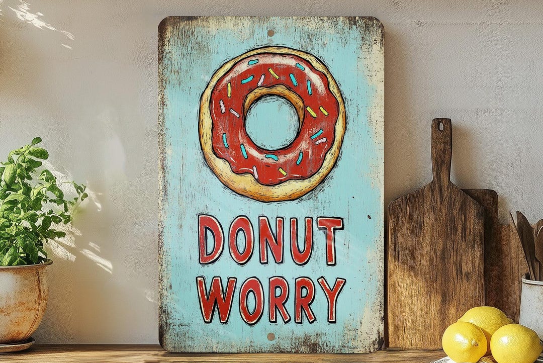 Metal Sign Donut Worry, Rustic Kitchen Decor, Donut Illustration, Home ...