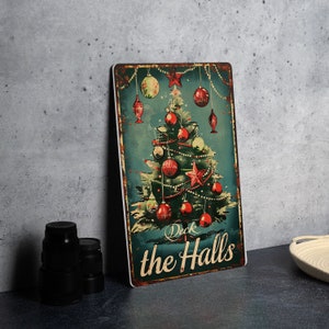 Vintage Christmas Tree Metal Sign, Retro Ornaments, Warm Vintage Hues ...