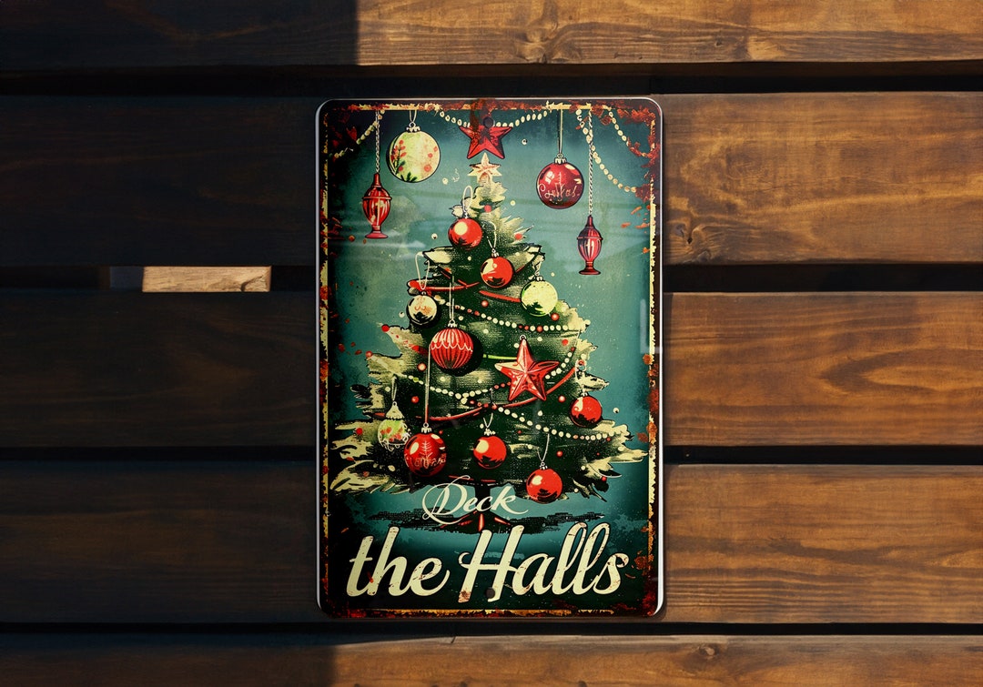 Vintage Christmas Tree Metal Sign, Retro Ornaments, Warm Vintage Hues ...