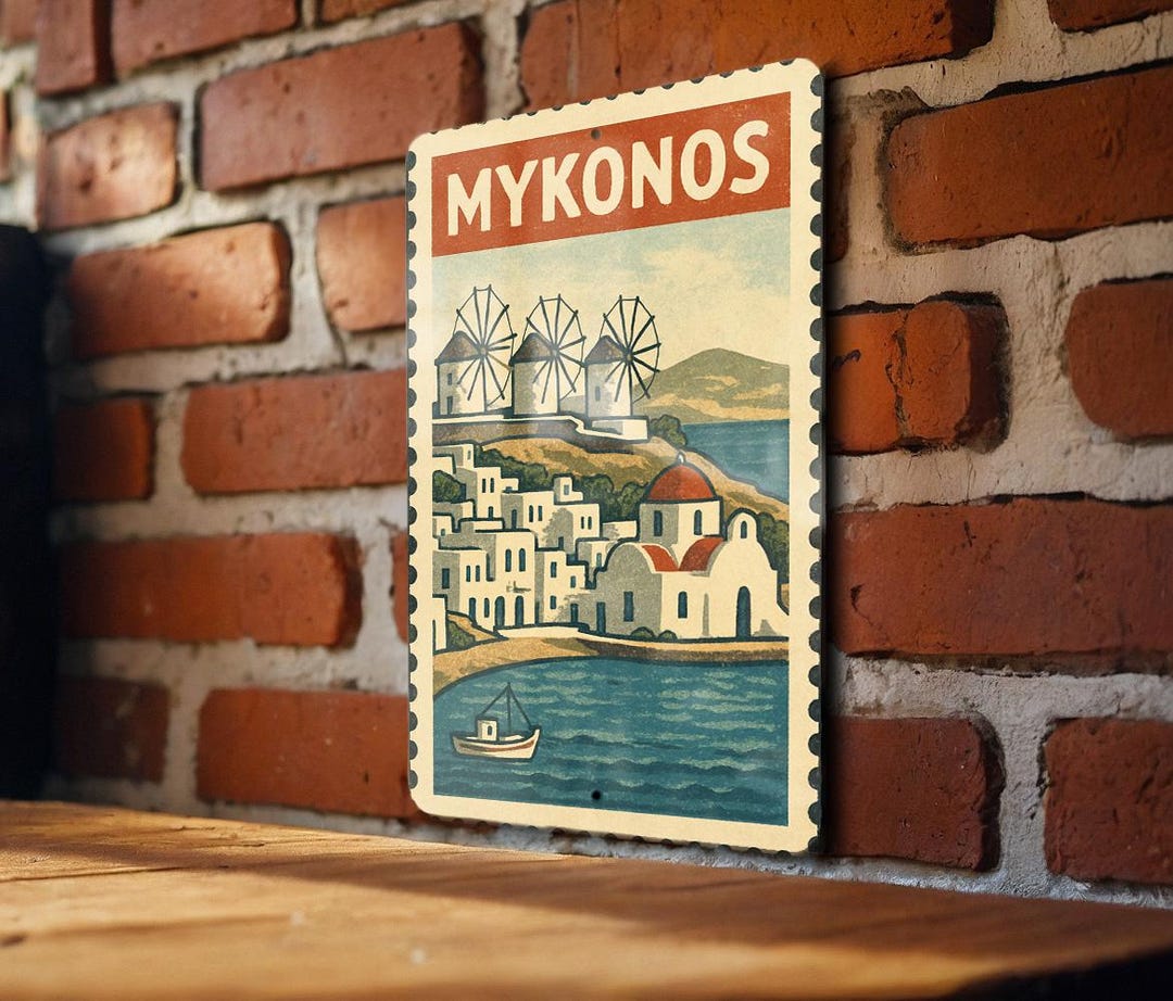 Mykonos Greece Metal Sign | Vintage Travel Poster Style Wall Art ...