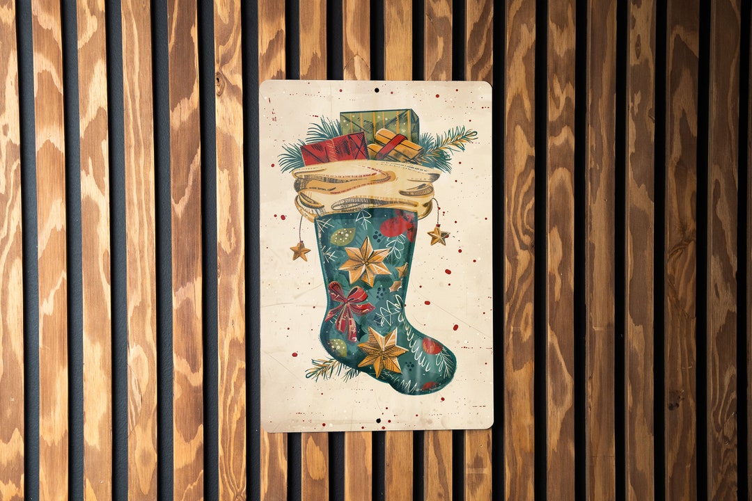 Retro Christmas Stocking, Vintage Style HD Metal Sign, Warm Vintage ...