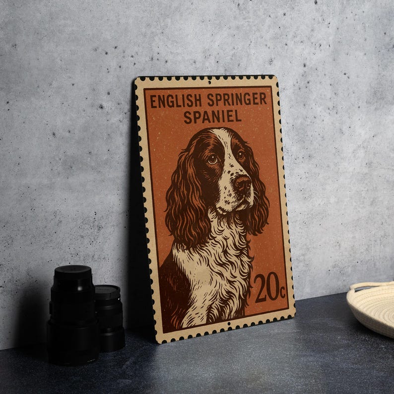 English Springer Spaniel Dog Metal Sign – Vintage Stamp Style Wall Art ...