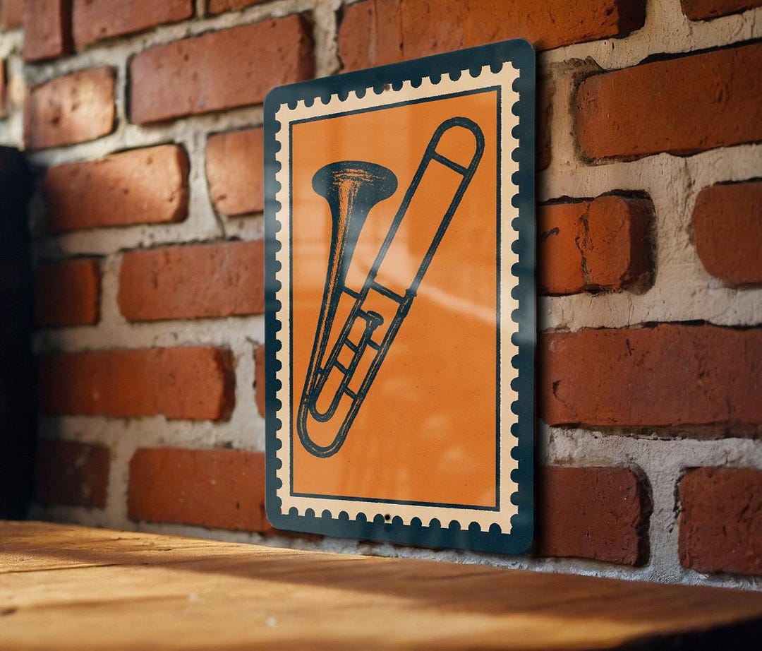 Trombone Metal Wall Art Sign – Vintage Stamp Style Music Decor for Band ...