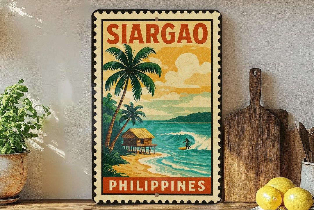Siargao Philippines Metal Sign – Vintage Stamp Style Wall Art, Travel ...