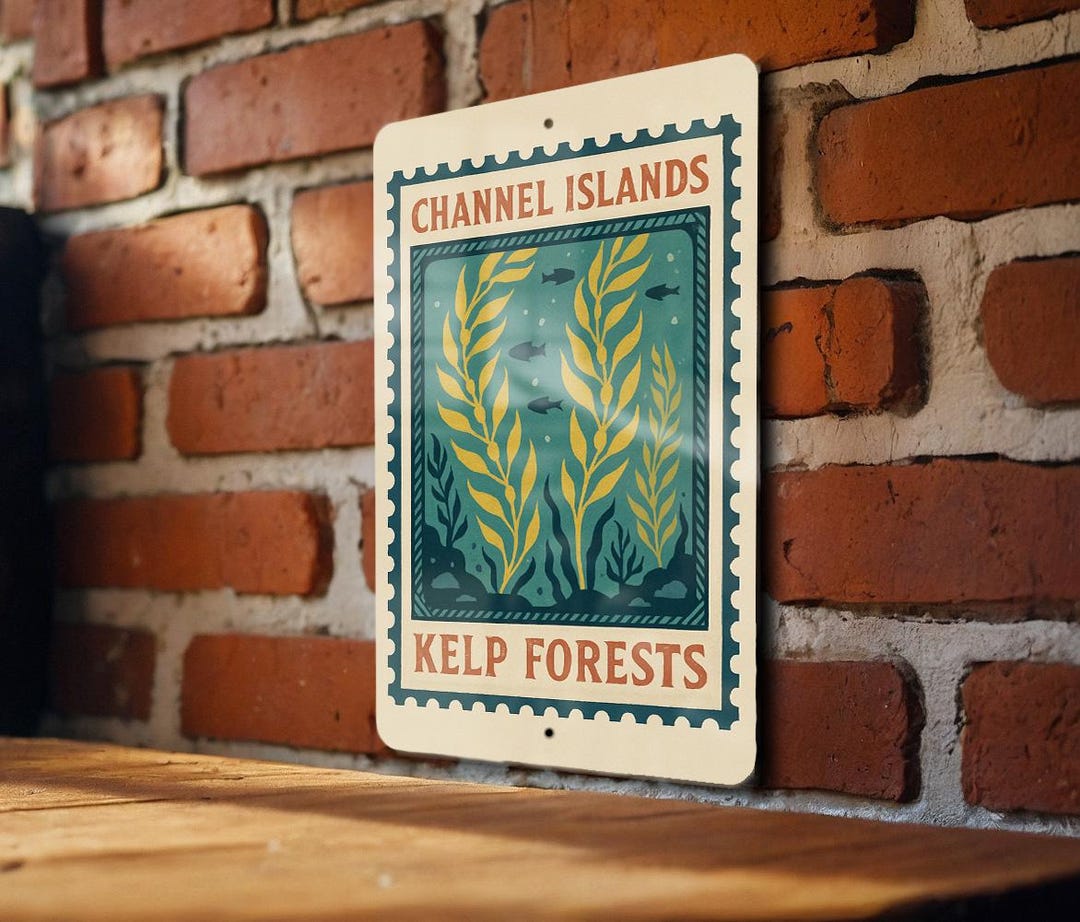 Channel Islands Kelp Forest Metal Sign – Vintage Stamp Style Ocean Wall ...