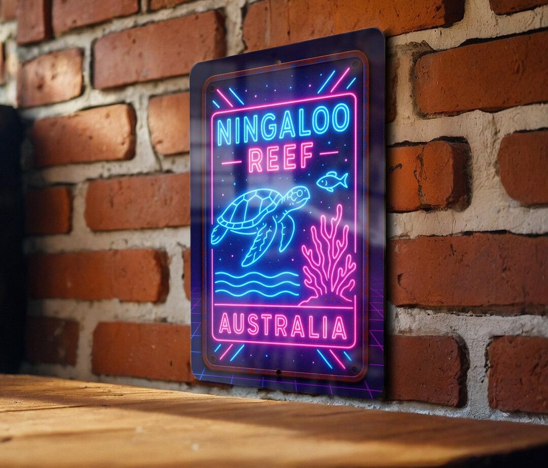 1980s Neon Ningaloo Reef Metal Sign – Retro Australia Wall Art, Cosmic ...