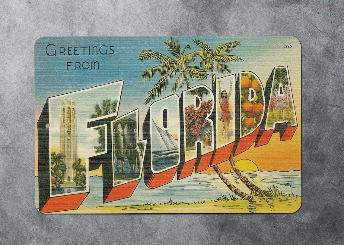 Vintage Florida Post Card Art Metal Sign Gift for - Etsy