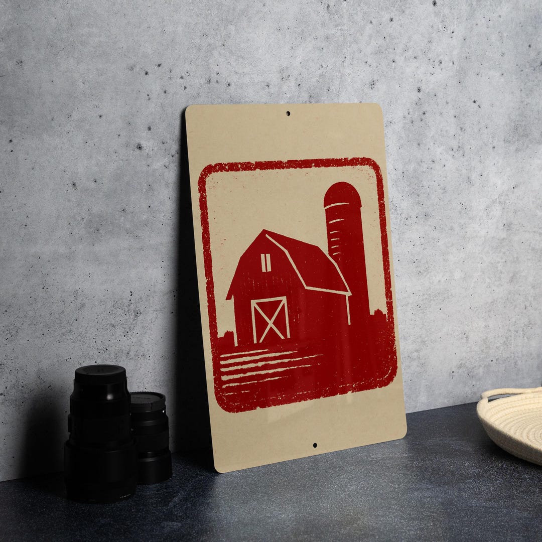 Red Barn With Silo Silhouette Metal Sign – Rustic Farmhouse Wall Art ...