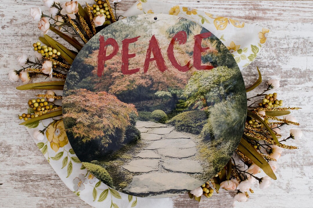 Tranquil Garden Pathway Round Metal Sign, Autumn Hues Decor, Peaceful ...