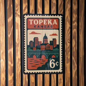 Topeka Kansas Metal Sign – Retro Postage Stamp Design Featuring City ...