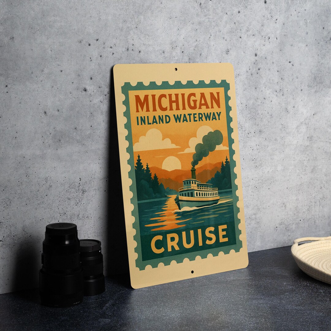 Michigan Inland Waterway Cruise Metal Sign – Vintage Stamp Style Wall ...