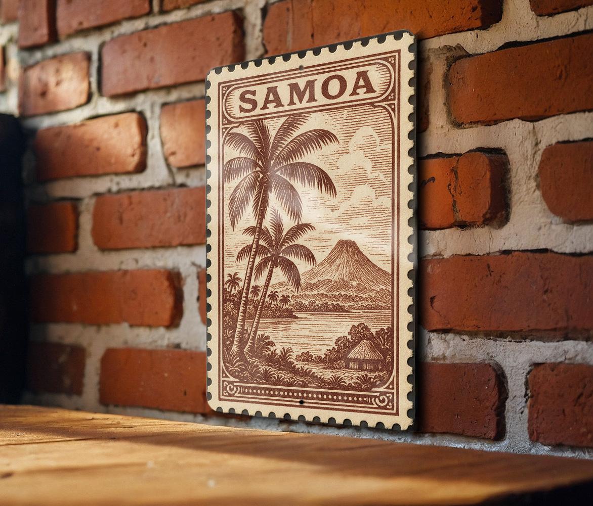 Samoa Stamp Metal Sign – Vintage Island Wall Art, Tropical Travel ...