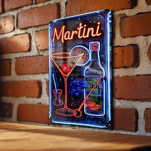 Retro Neon Style Martini Sign, Metal Wall Decor, Vintage Bar Sign, Home ...